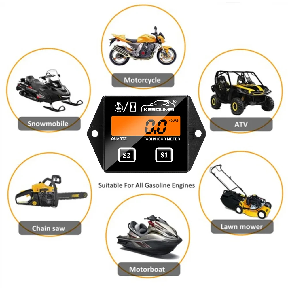 LCD Digital Tach Hour Meter Tachometer for Outboard Motor Lawn Mower ...