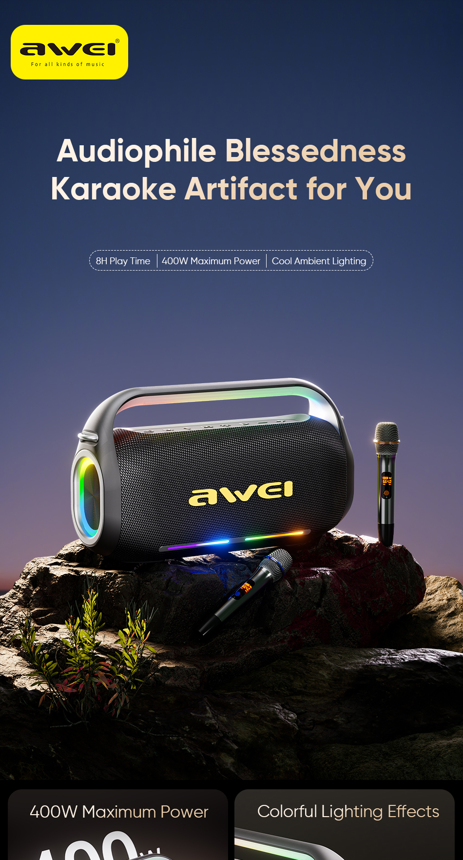 Awei KT20 Portable Wireless Speaker 400W High-Power Bluetooth 5.3 ...