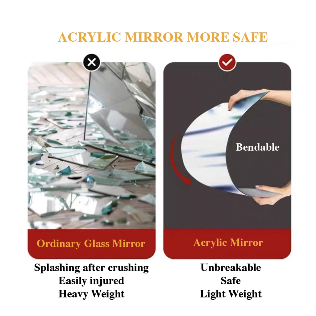 Square 30x60CM acrylic high-definition mirror bathroom self-adhesive ...