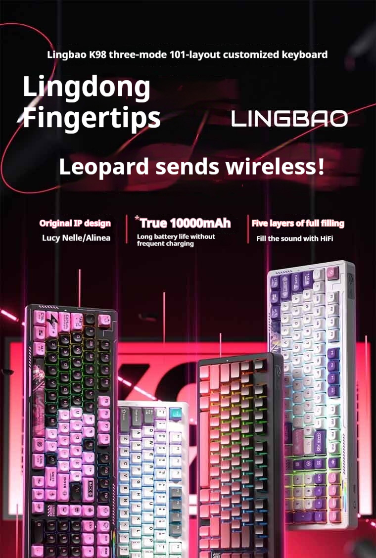 LINGBAO K98 three mode customized mechanical keyboard, E-sports GASKET ...