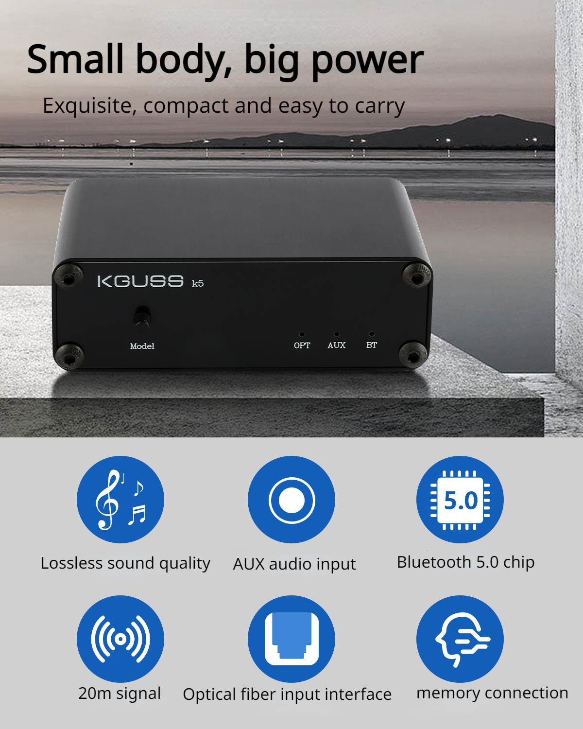 Kguss K5 Bluetooth Audio Receiver Bluetooth AU X Optical Fiber Three ...