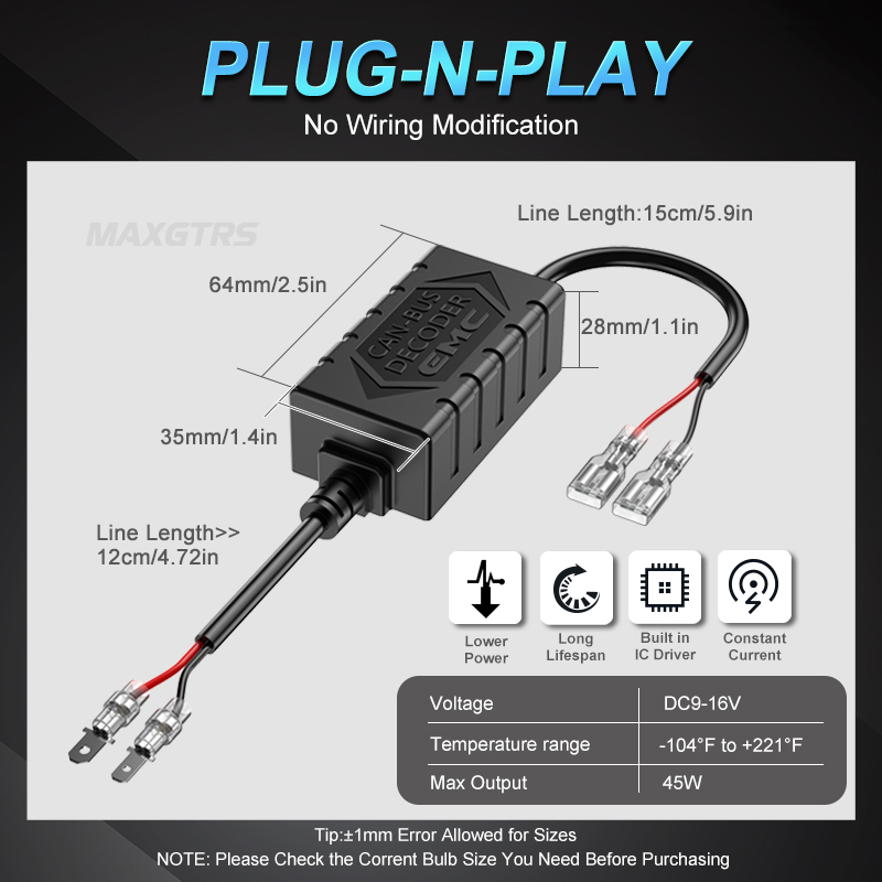 MAXGTRS H1 H3 H4 H7 H8 H11 9005 9006 9004 9007 EMC Car LED HID Decoder ...