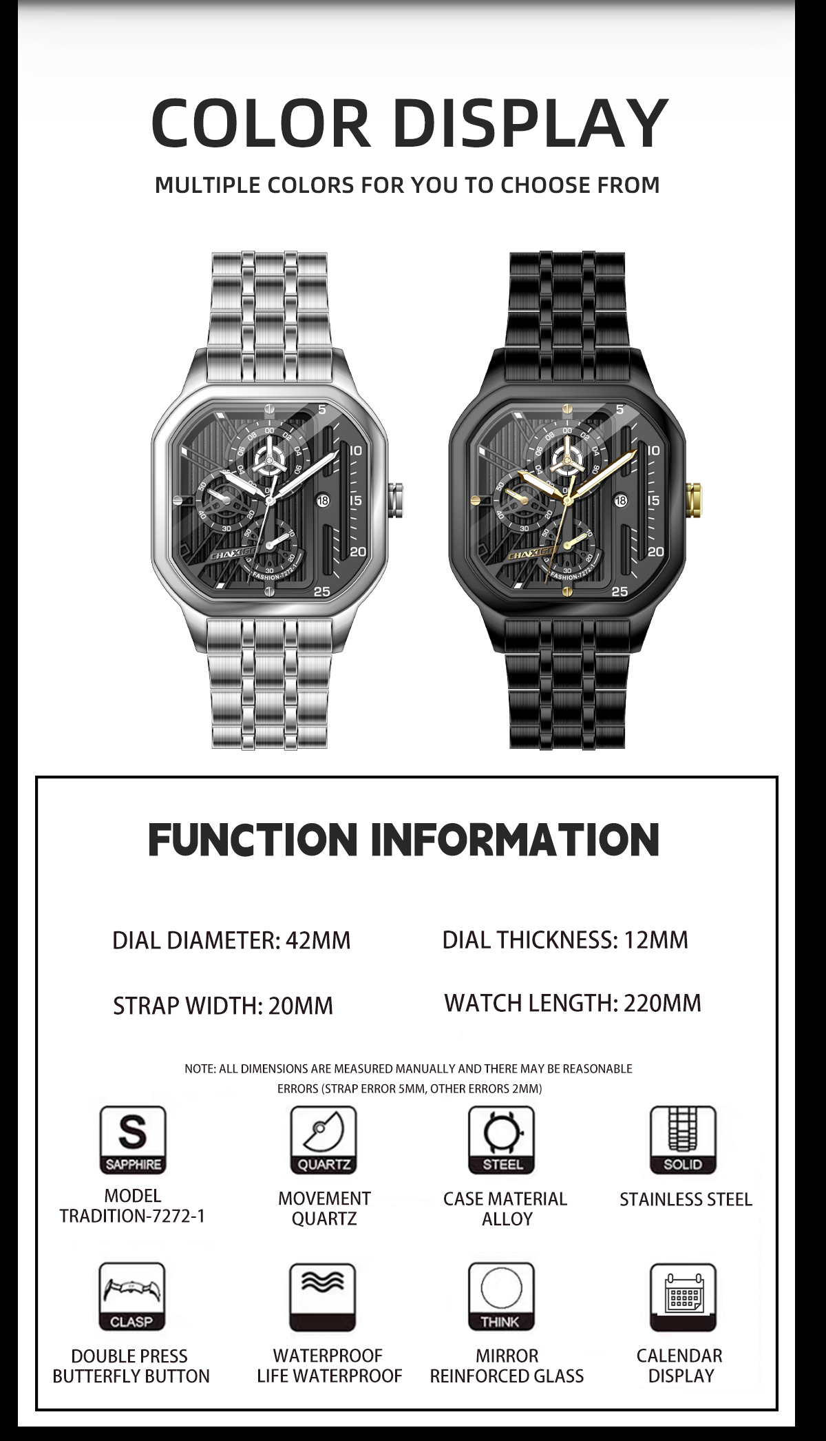 CHAXIGO Men's Quartz Watches Alloy Dials Business Men's Watches ...