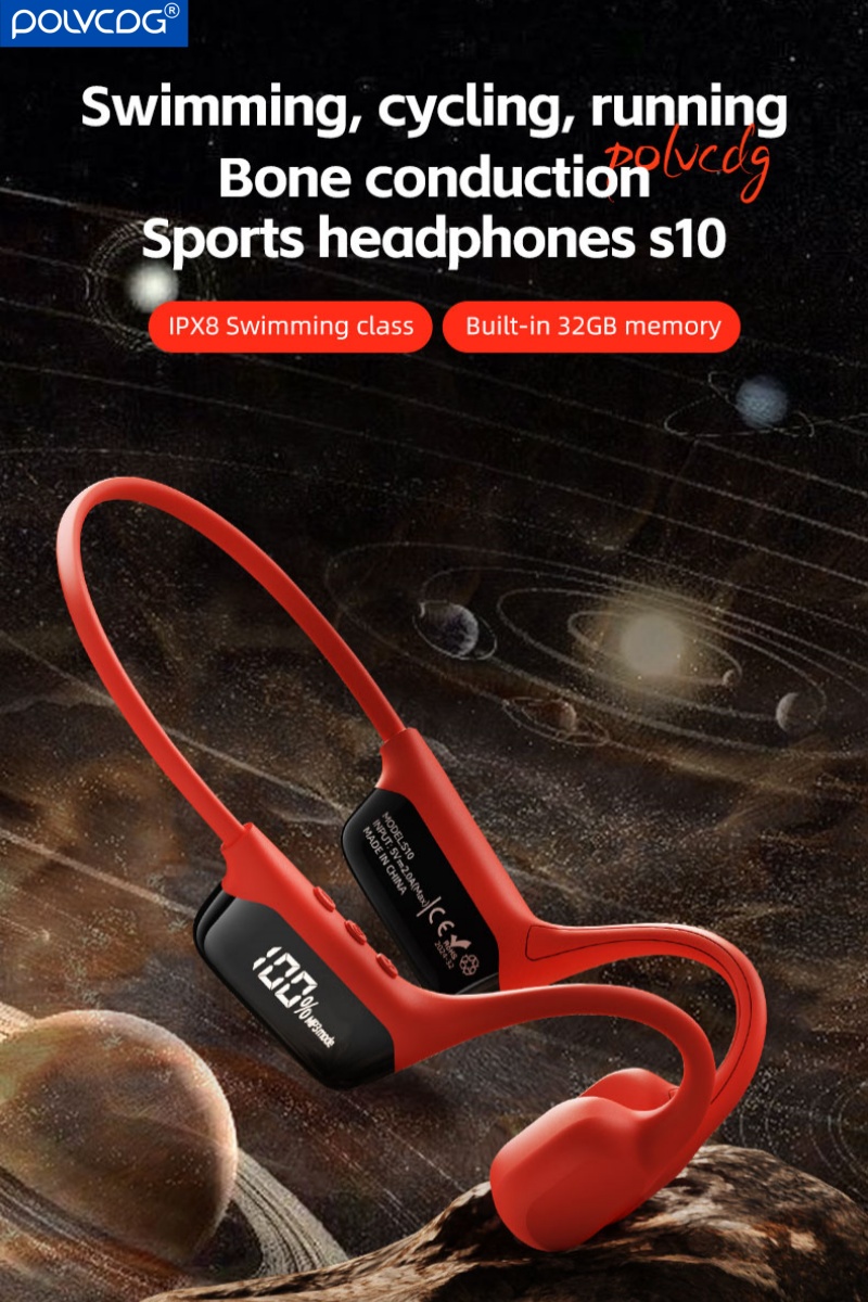 Polvcdg-S10 IPX8 Waterproof LED Swimming Bone Conduction Headphones 5.4 ...