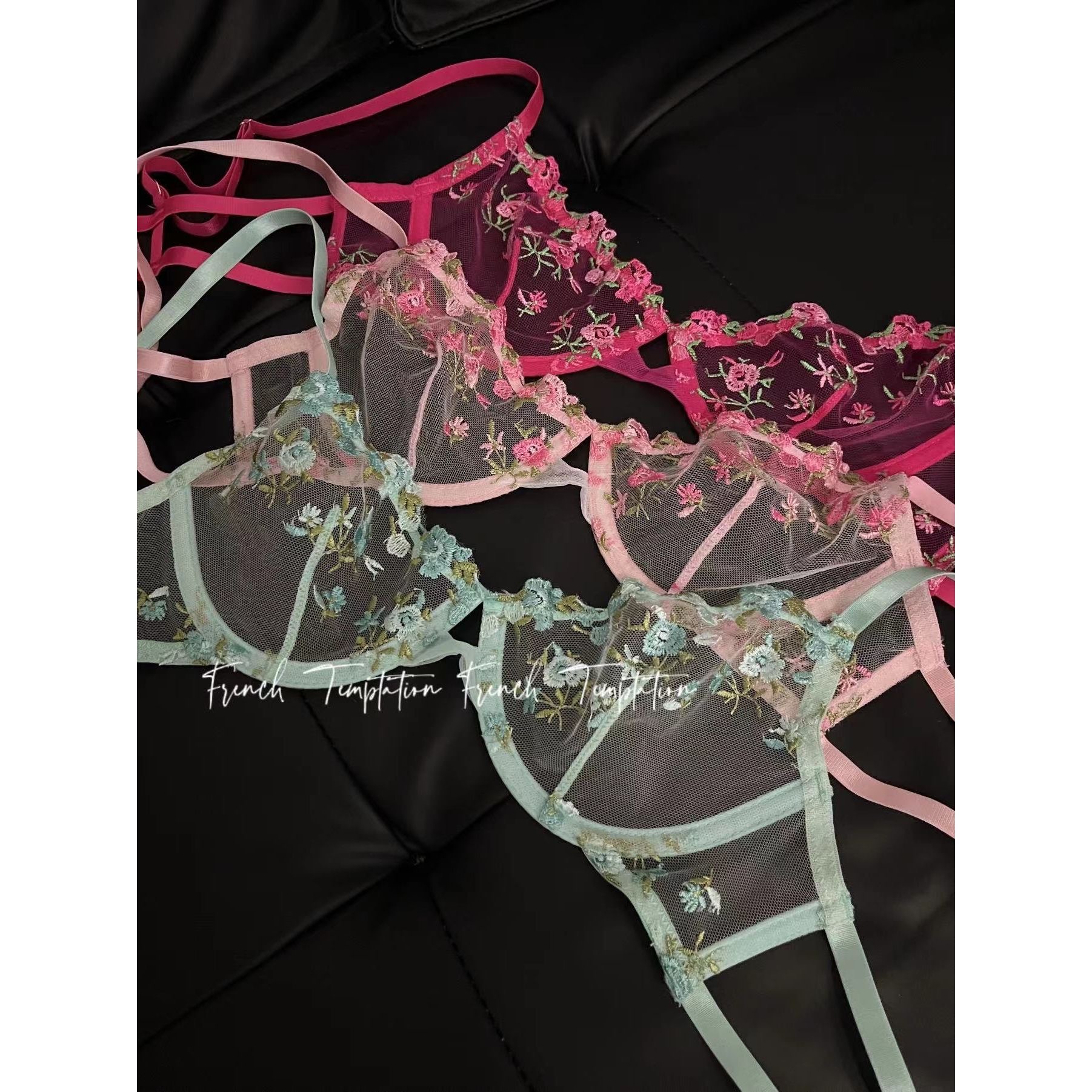 Super Beautiful Floral Thorn Sweet Sexy Gauze Bra Set Fresh Flower ...