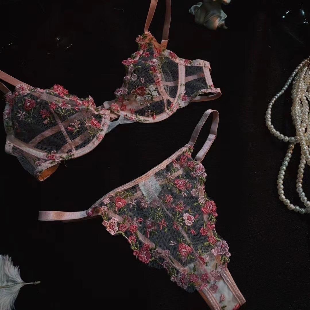 Super Beautiful Floral Thorn Sweet Sexy Gauze Bra Set Fresh Flower ...