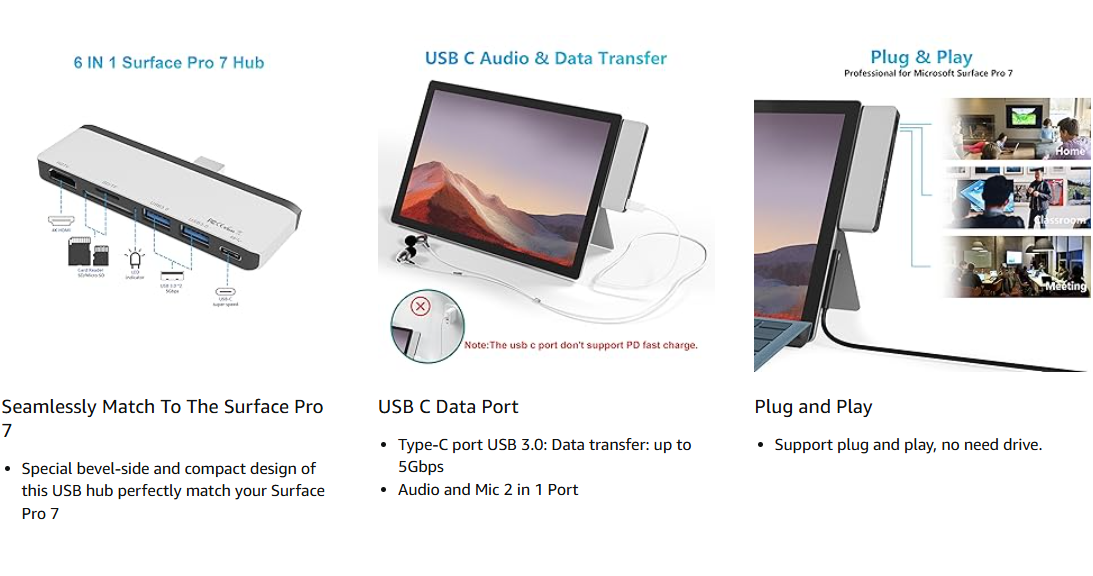 Surface Pro 7/7+ Hub dock with 4K HDMI Adapter USB 3.0 SD/TF Card ...