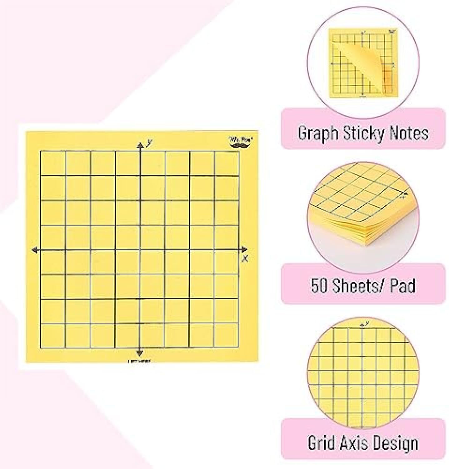 6 Pads Graph Paper Sticky Notes, 3x3 Inch, Graph Sticky Notes, Math ...