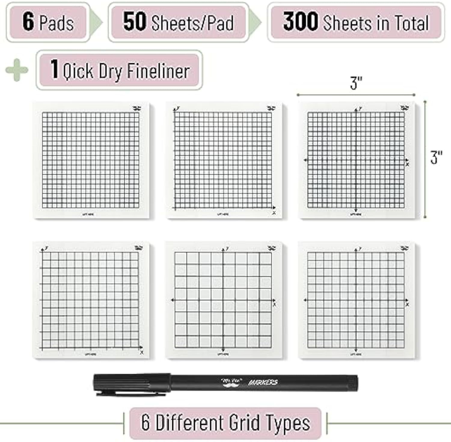 6 Pads Graph Paper Sticky Notes, 3x3 Inch, Graph Sticky Notes, Math ...