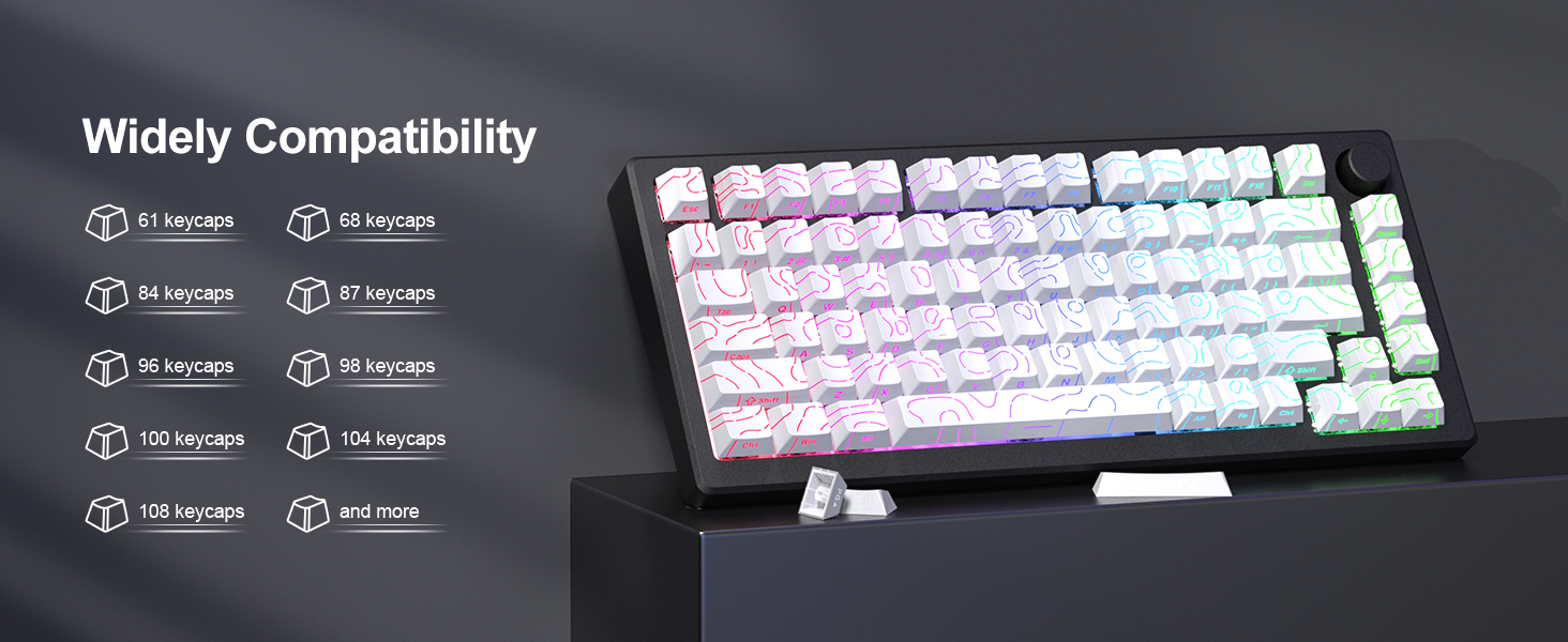 Womier Ink Powder Shine Through Keycaps PBT Double Shot Side Printed ...