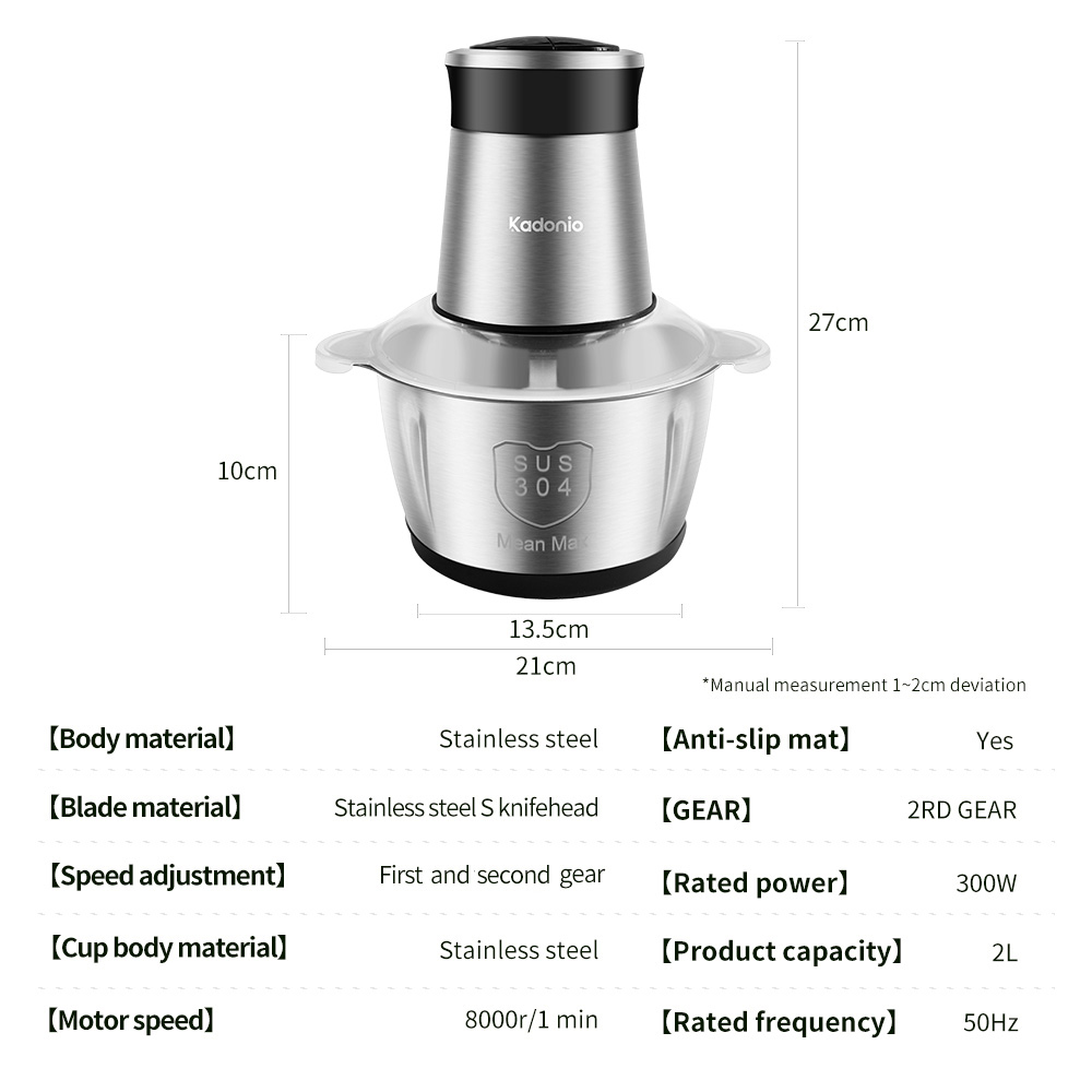 Kadonio Blender Food Processor Meat Grinder 2L Electric Chopper Blander ...