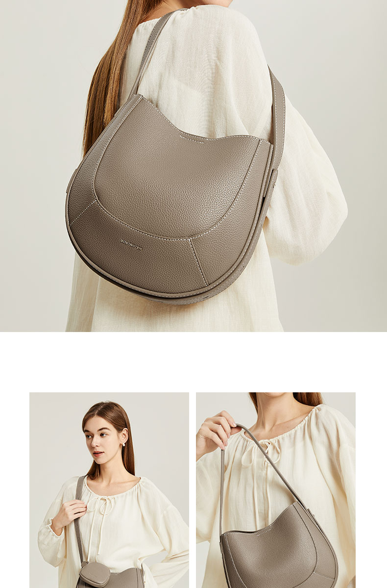 Bostanten Semicircular Bag with Magnetic Buckle Design, High-end and Exquisite Women's Shoulder ...