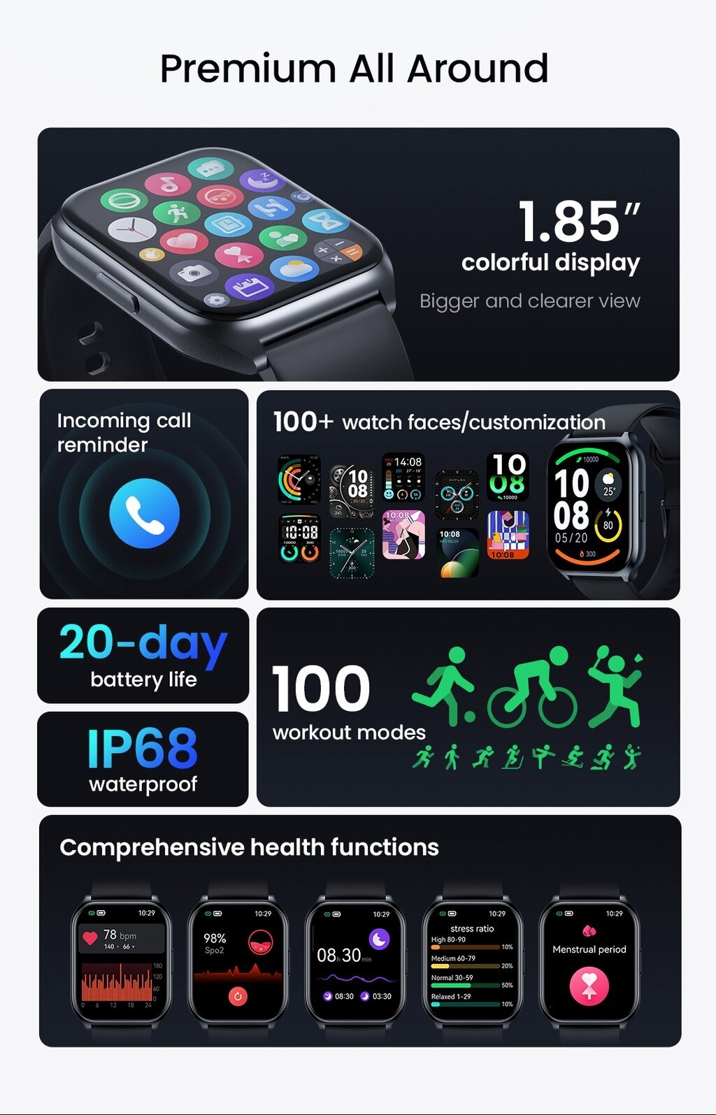 Smart Watch H9 Healthy Sports Tracker Pedometer Multi-Sports Mode Dual ...