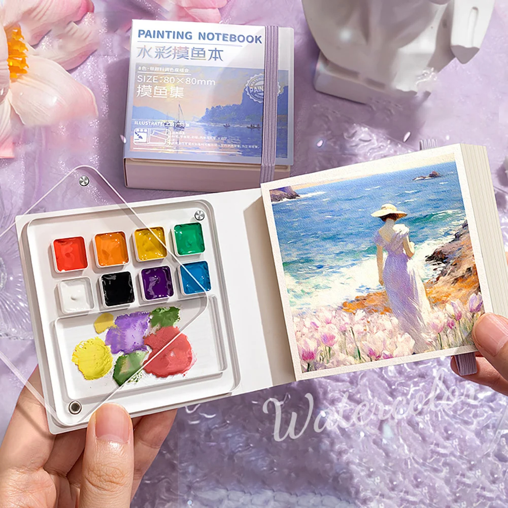 Mini Portable Watercolor Palette Set with Watercolor Sketch Book Travel ...