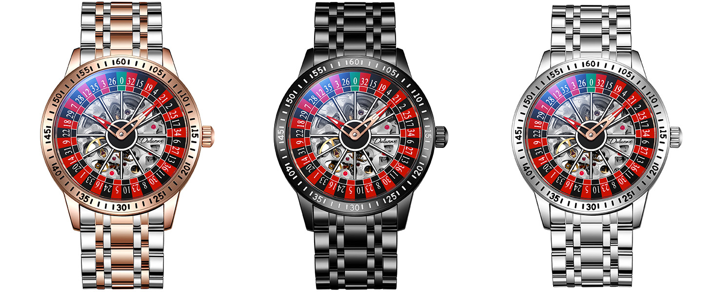 Men's Automatic Skeleton Watch - Mechanical Self-Wind, Roulette Wheel ...