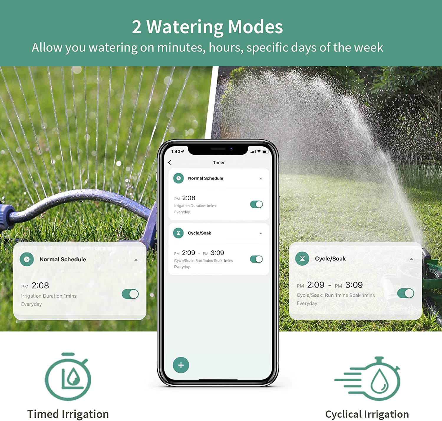 Diivoo Smart Bluetooth Garden Irrigation Watering Timer 2 Zone Auto ...