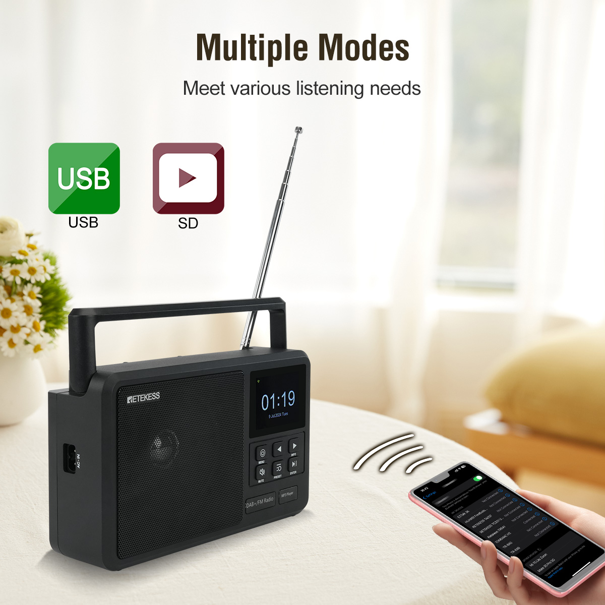 Retekess TR640 WI-FI Internet Radio FM Portable DAB Wireless Connection ...