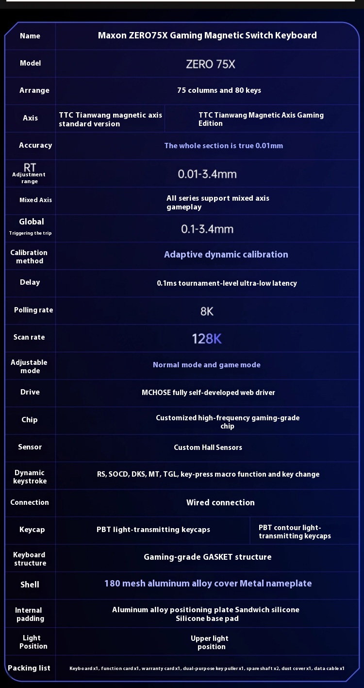 MCHOSE ZERO 75X Magnetic Wired Mechanical Keyboard 75% Hot swappable RGB GASKET 8k Polling Rate ...