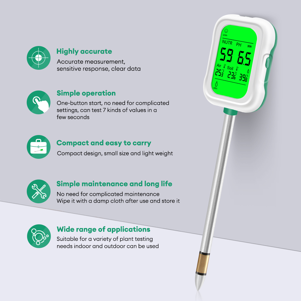 YIERYI 7-in-1 Multi functional Precision Soil Detector PH/Fertility ...
