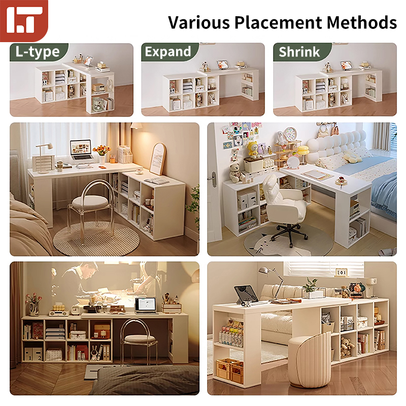L Shape Study Table Meja Belajar Study Table with Bookshelf Dressing ...