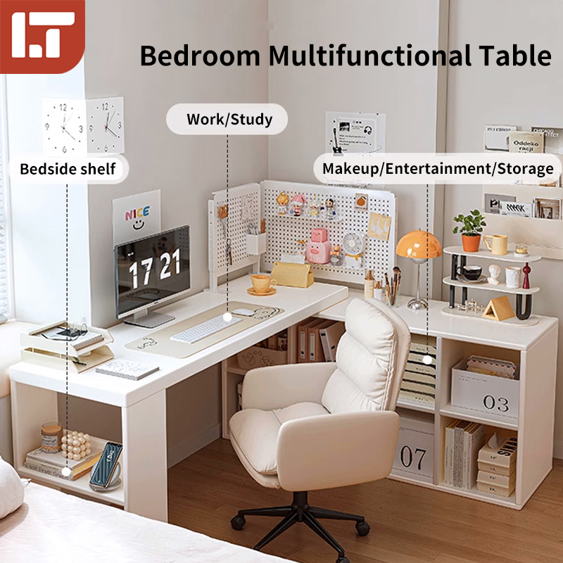 L Shape Study Table Meja Belajar Study Table with Bookshelf Dressing ...