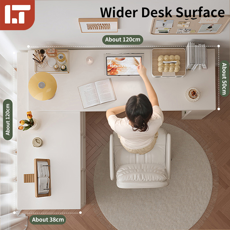 L Shape Study Table Meja Belajar Study Table with Bookshelf Dressing ...