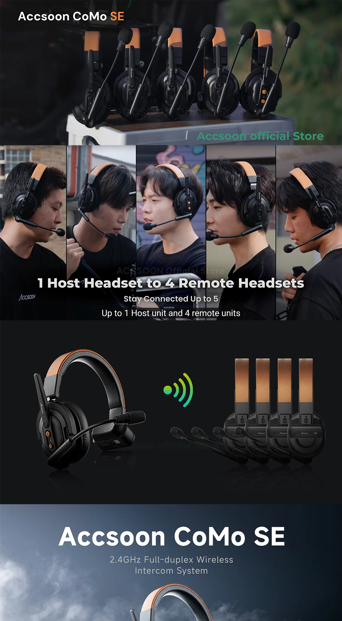 Accsoon CoMo SE 2.4GHz Full-duplex Wireless headset Intercom ...