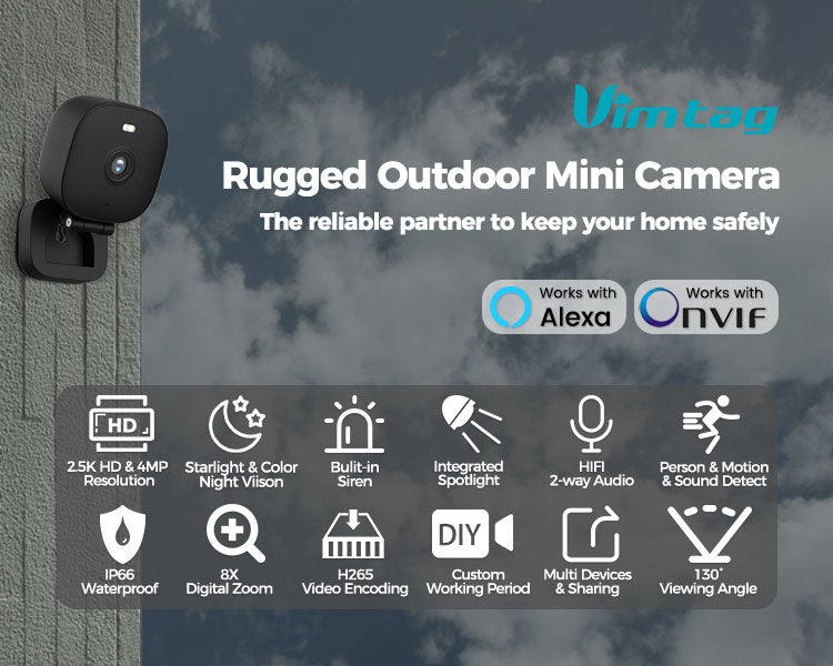 VIMTAG 4MP Outdoor Security Camera WIFI HD Color Night Vision PIR Smart ...