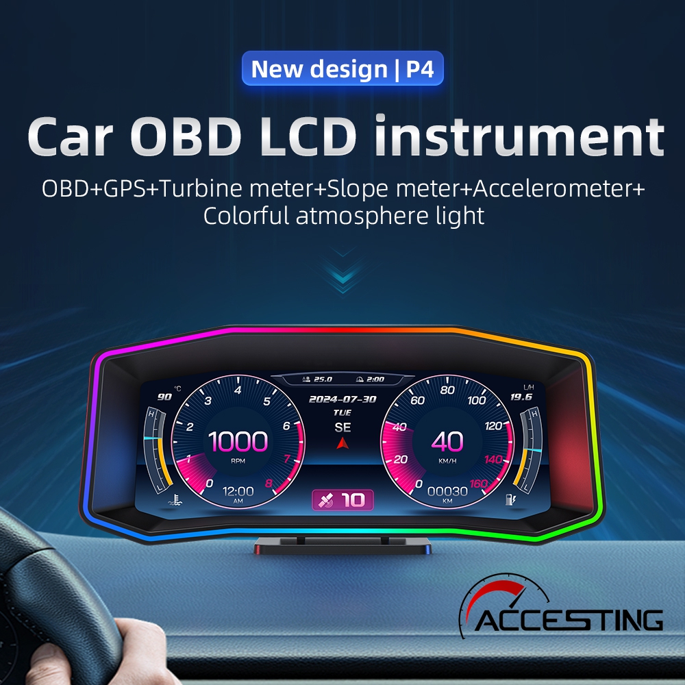 OBD Car Head-up Display LCD Gauge P4 OBS+GPS Slope Meter Speedometer ...
