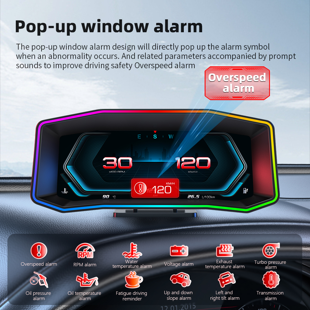 OBD Car Head-up Display LCD Gauge P4 OBS+GPS Slope Meter Speedometer ...