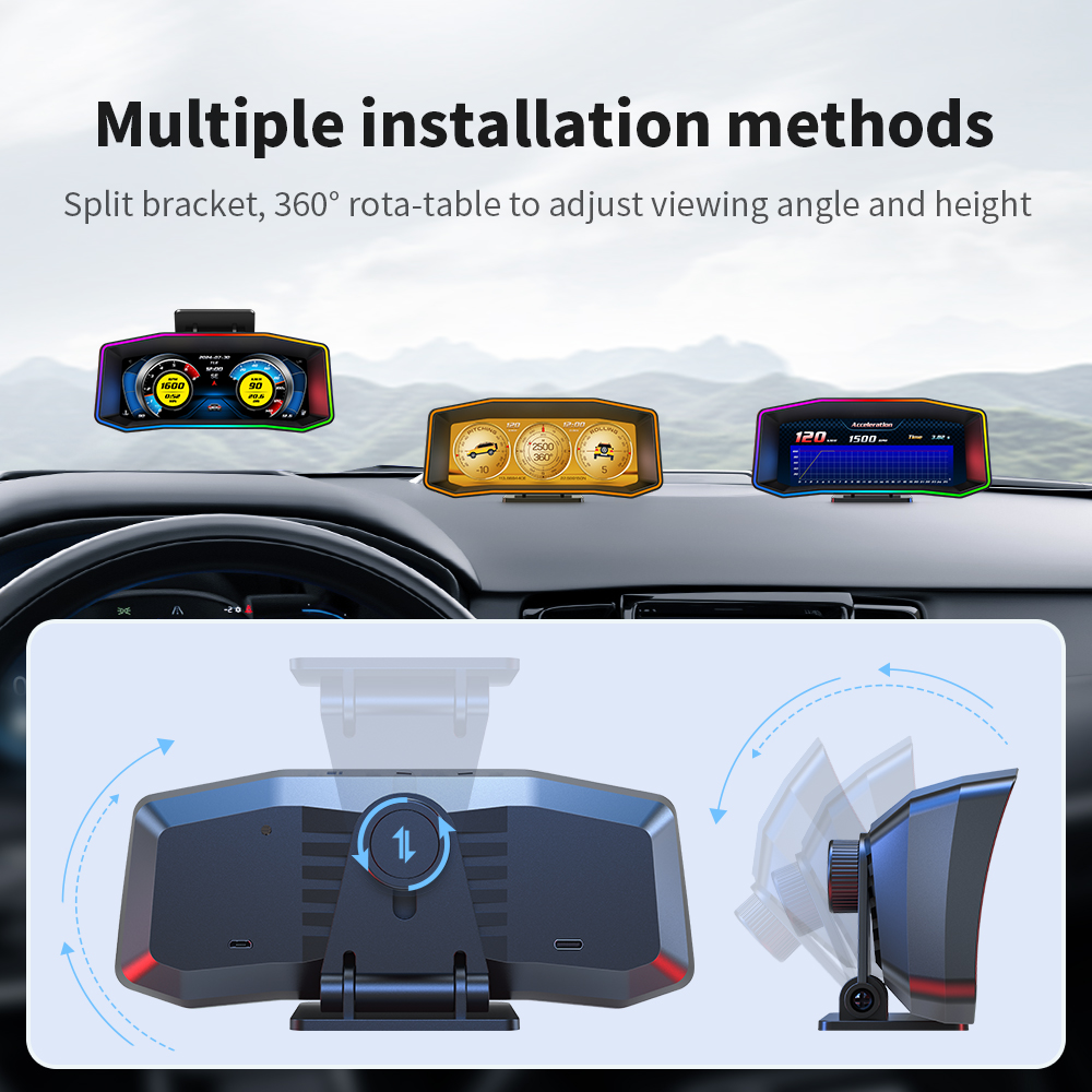 OBD Car Head-up Display LCD Gauge P4 OBS+GPS Slope Meter Speedometer ...