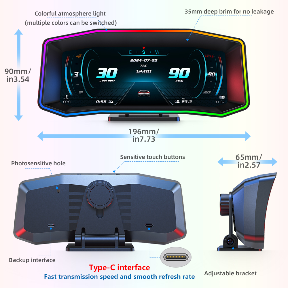 OBD Car Head-up Display LCD Gauge P4 OBS+GPS Slope Meter Speedometer ...