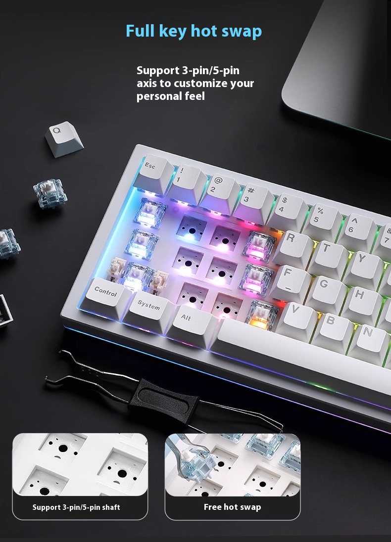 YUNZII AL65 Aluminum Wireless Mechanical Keyboard 65% Hot swappable RGB ...