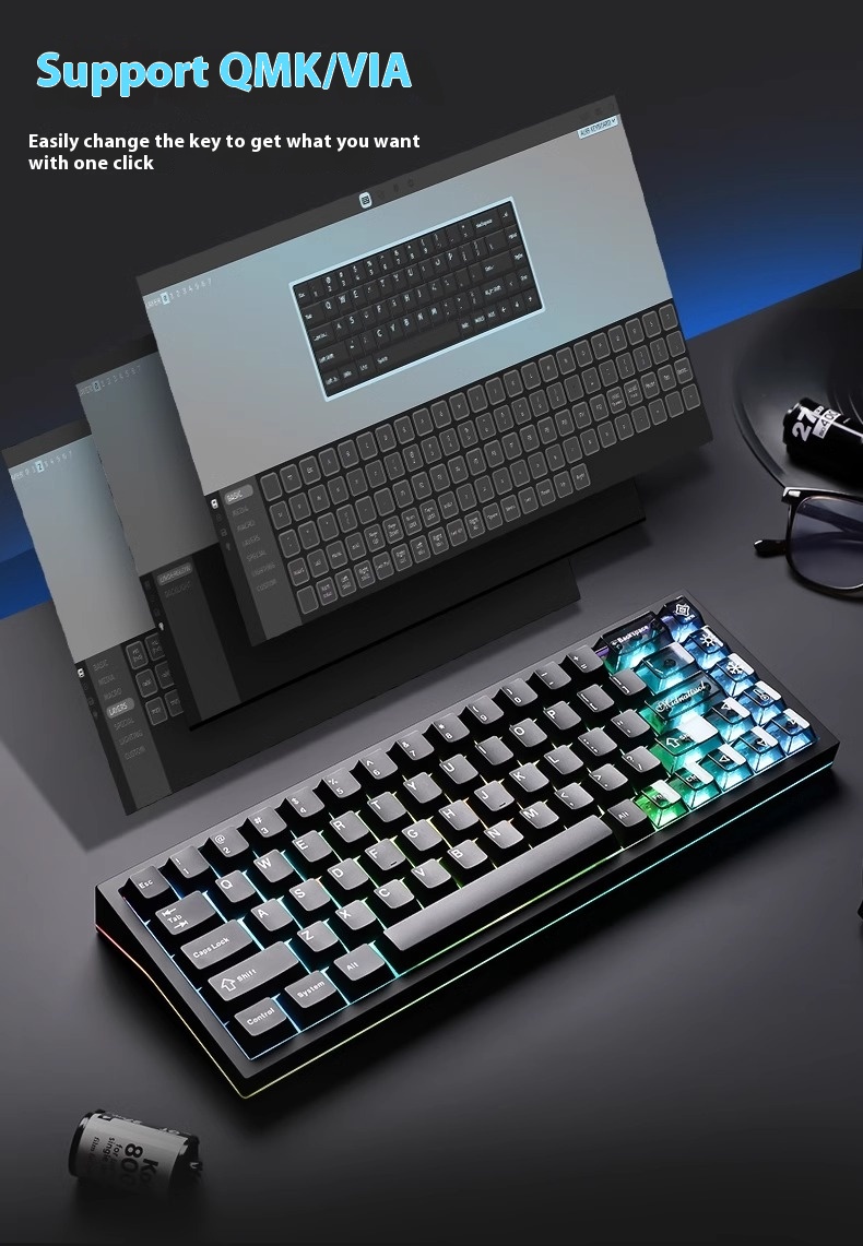 YUNZII AL65 Aluminum Wireless Mechanical Keyboard 65% Hot swappable RGB ...