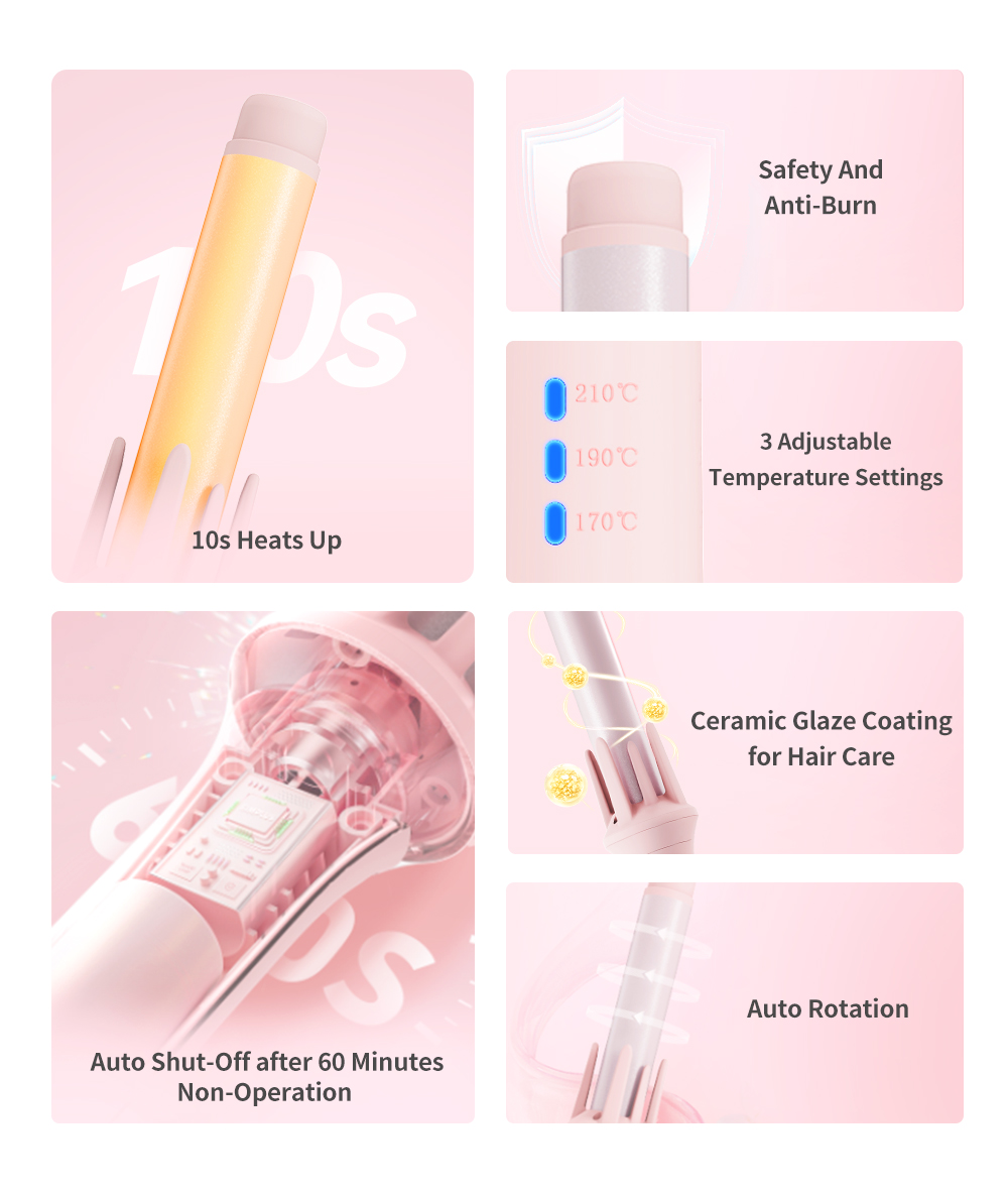 Simplus Pink Auto Curling Iron丨32MM丨Big Curls Loose Waves丨No-Damage Hair Styler丨10S Heats Up丨 ...