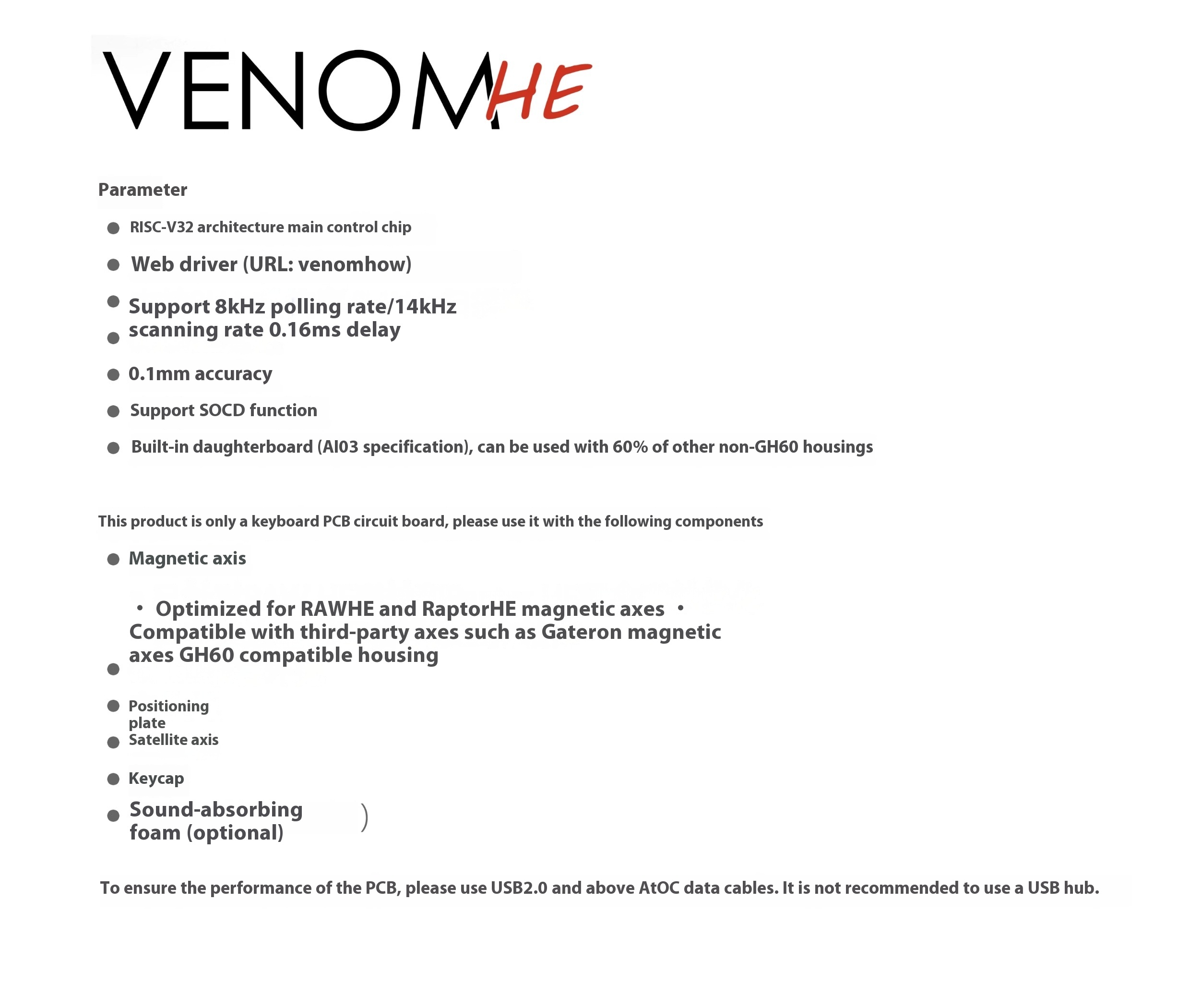 Geonworks Venom 60 HE Magnetic Axis Keyboard PCB Compatible with GH60 ...