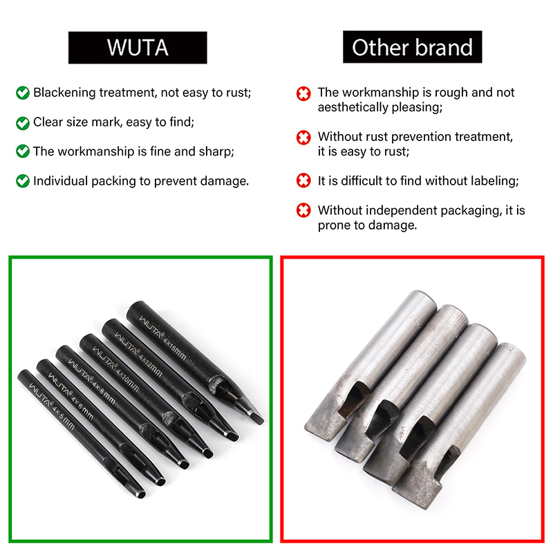 WUTA Leather Belt Hole Puncher Set Oval Hole Strap Watch Band Flat ...