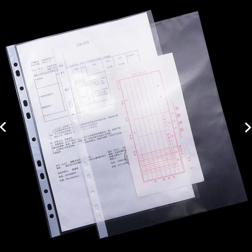 100Pcs Transparent A4 document bag with 11 holes, binder pocket, page ...