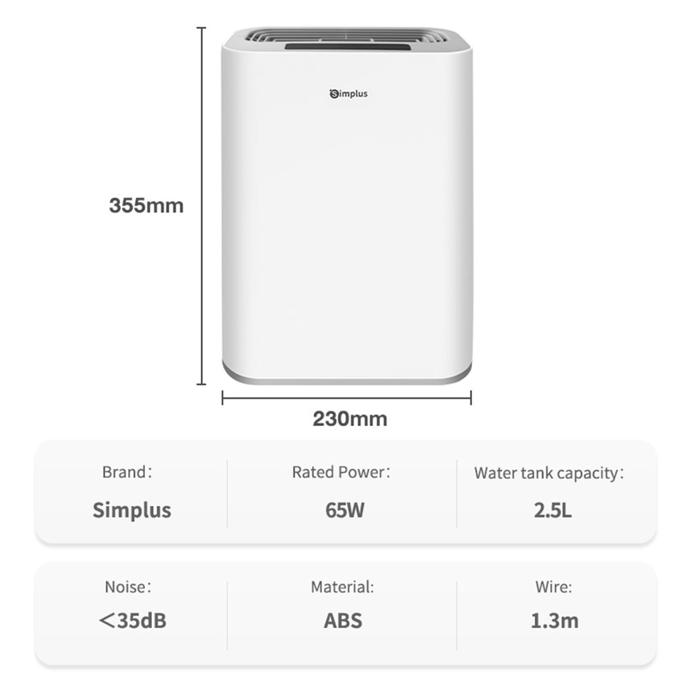Simplus Pink Dehumidifier 380ml/Day 2.5L Water Tank Dehumication Auto Shut-Off Low Noise ...