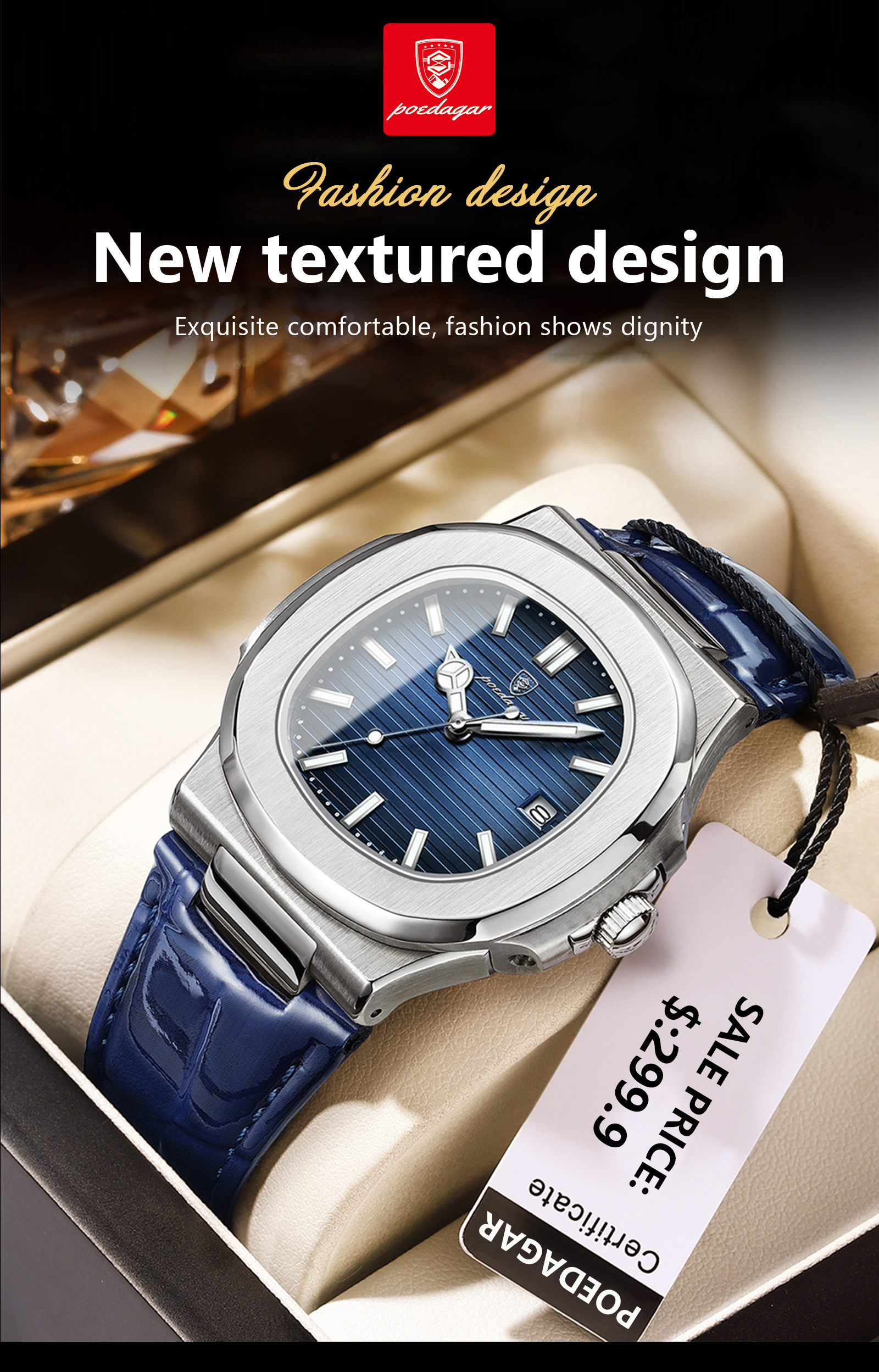 POEDAGAR Quartz Watch for Men Business Leather Strap Men Watch Square ...