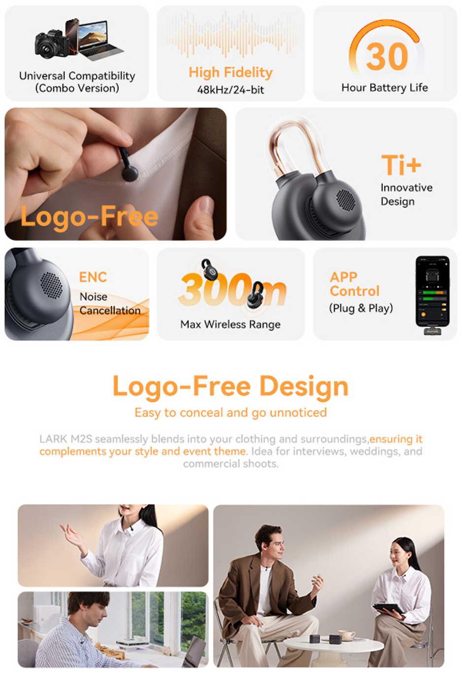 Hollyland Lark M2S Ultimate Combo (Camera RX+Lightning RX) Wireless Lavalier Microphone for ...