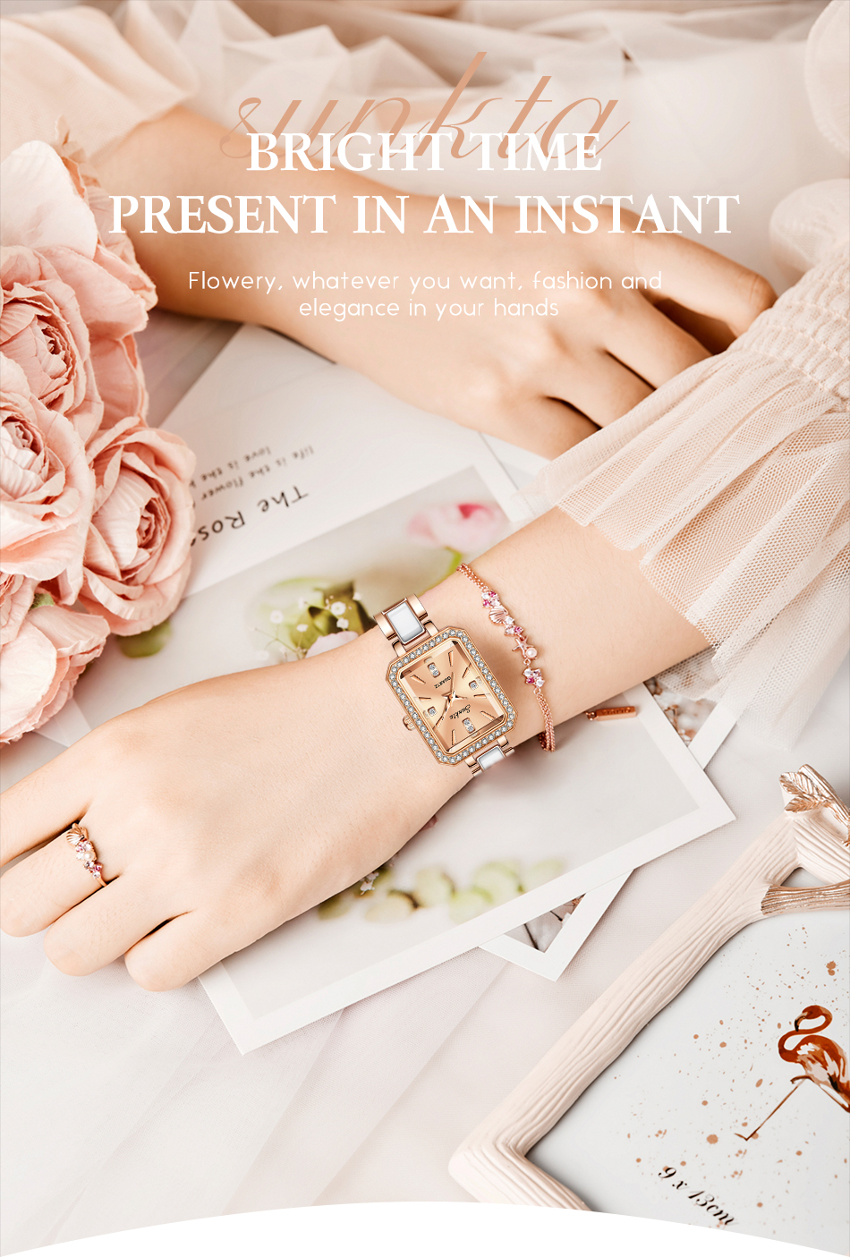 LIGE x Sunkta Watch Woman Diamond Retro Waterproof Quartz Fashion ...