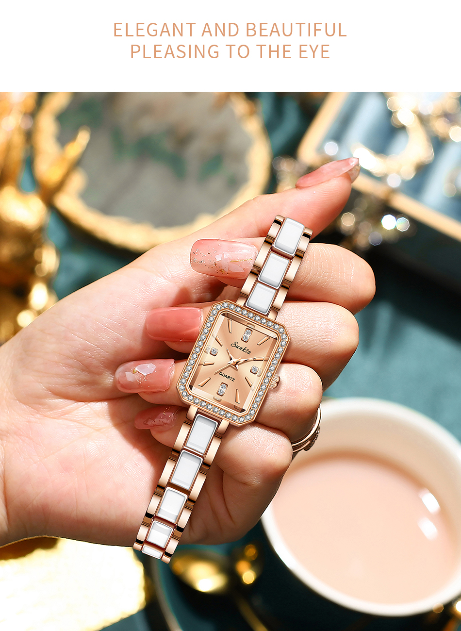 LIGE x Sunkta Watch Woman Diamond Retro Waterproof Quartz Fashion ...