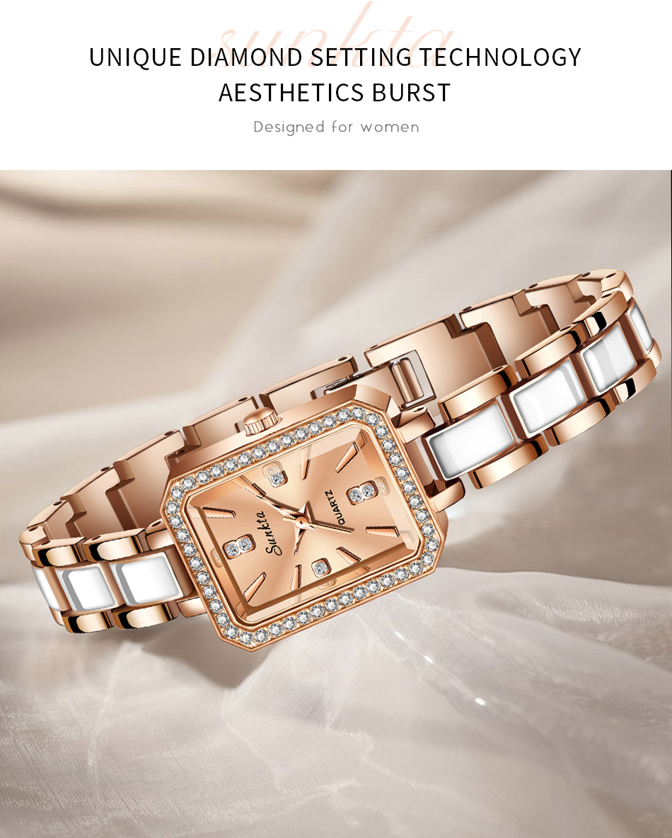 LIGE x Sunkta Watch Woman Diamond Retro Waterproof Quartz Fashion ...