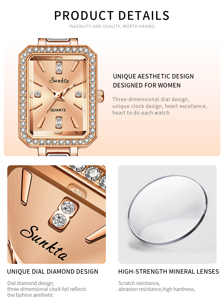 LIGE x Sunkta Watch Woman Diamond Retro Waterproof Quartz Fashion ...