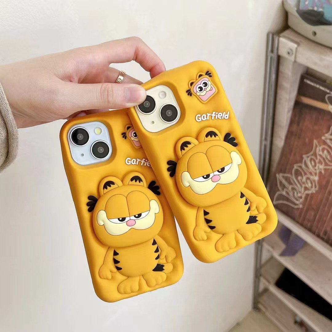 Silicone Softshell Bracket Garfield Iphone Case For IPhone 16 ProMax 15 ...
