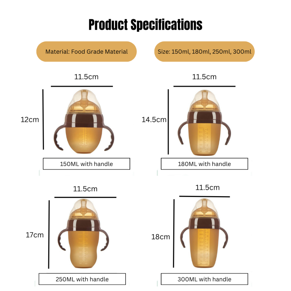 Nano Silver Silicone Baby Bottle - Wide Neck PPSU Anti-Bacterial Newborn Feeding Bottle With ...