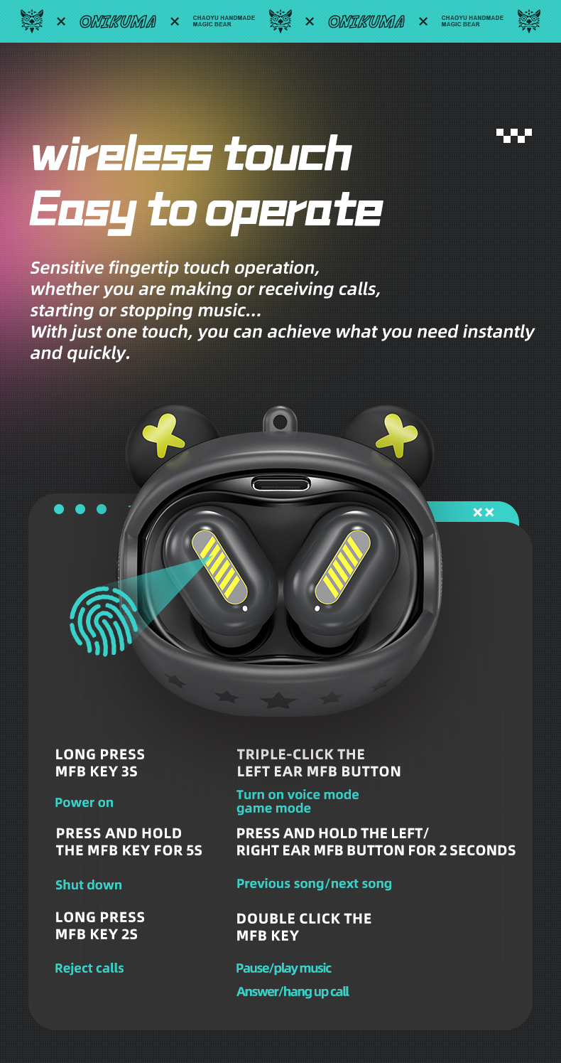 ONIKUMA T20 Wireless Earphones TWS Bluetooth 5.3 ENC Noise Reduction ...