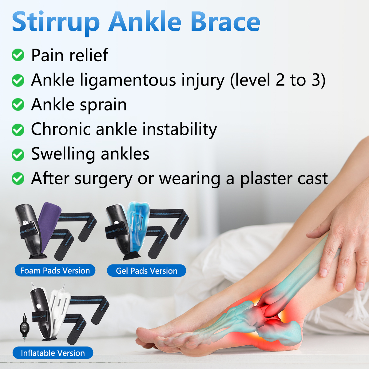 VELPEAU Ankle Support Stirrup Ankle Splint Adjustable Rigid Stabilizer ...