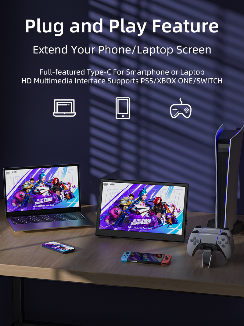 Byone11.6 inch Ultra-thin Portable Monitor Full HD Screen Gaming ...